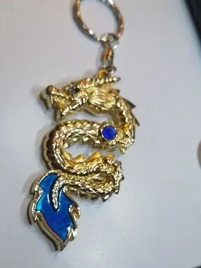 Accessories | Gold Dragon Keychain With Blue Enamel Accent | Poshmark